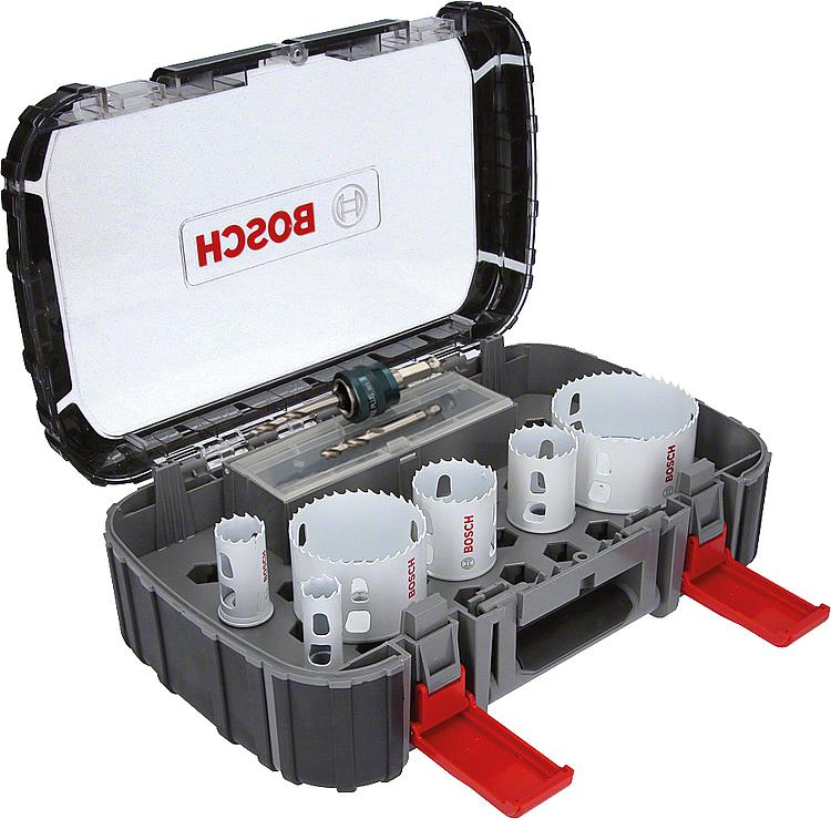 Kit scie cloche BOSCH HSS 9 pcs bois&métal diam 19,25, 38, 44,68, 83mm