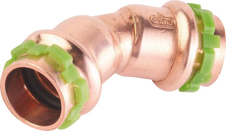 Raccord a sertir en cuivre contour V, coude 45°, fem/fem, VC5041 16 mm Raccord a sertir en cuivre contour V, coude 45°, fem/fem, VC5041 16 mm